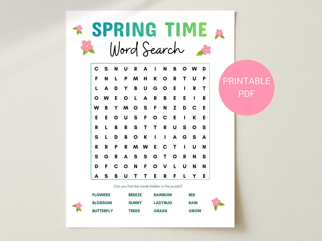 Spring Time Word Search, Printable Game, Crossword Puzzle, Classroom ...