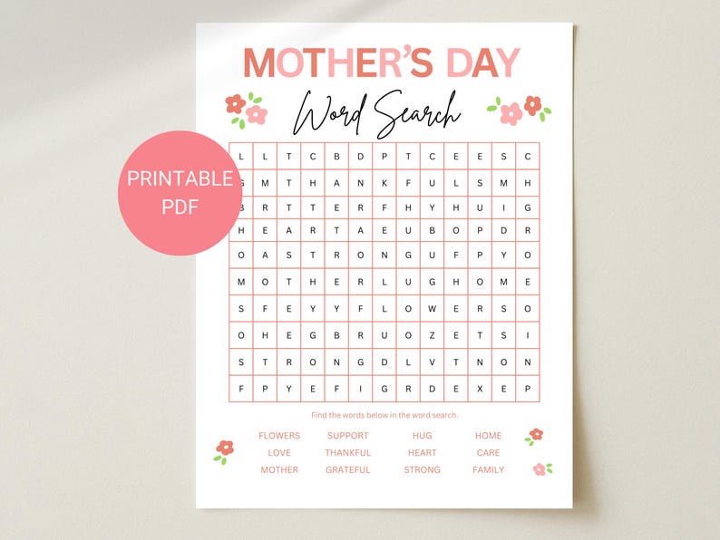 Mother's Day Word Search, Mothers Day Puzzle, Printable Game, Mothers ...