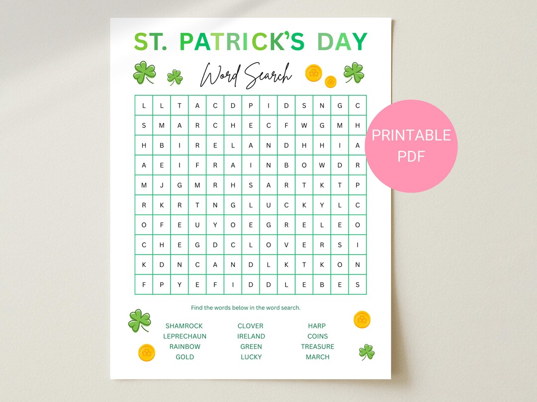 St. Patrick's Day Word Search, Printable Game, Saint Patrick's Day Word ...