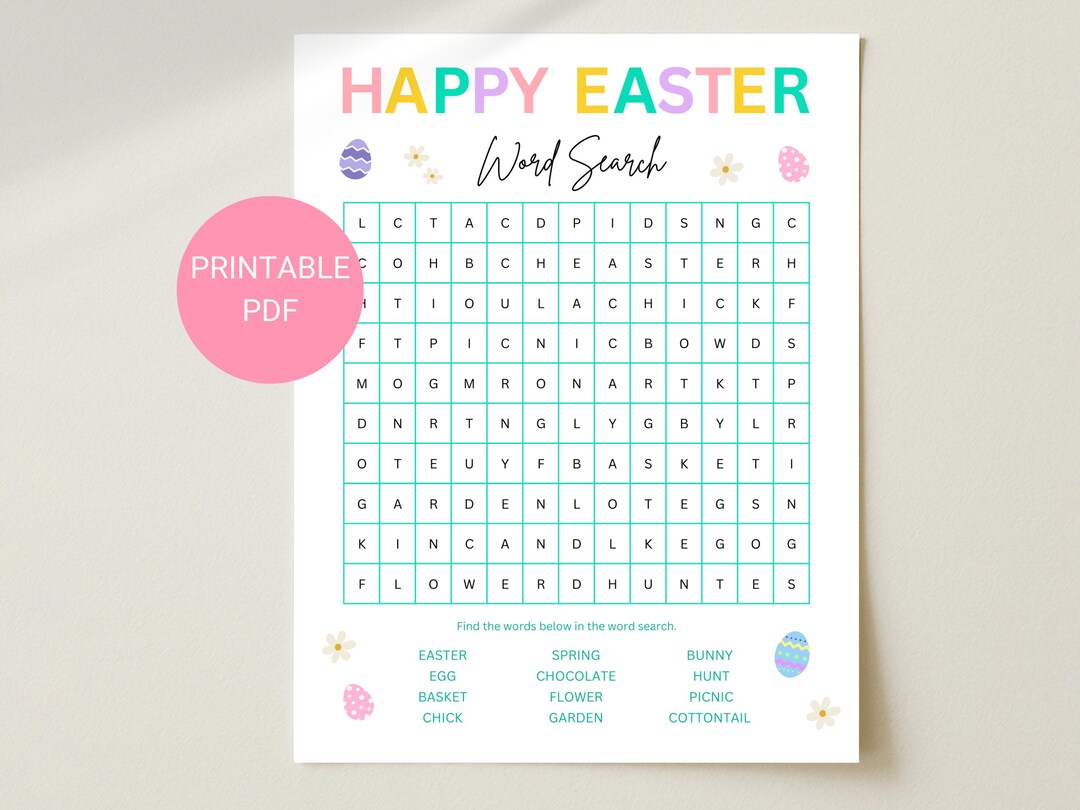 Happy Easter Word Search, Printable Game, Easter Word Search Game ...