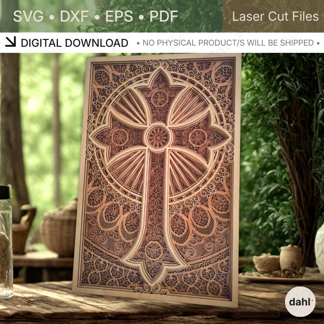 Laser Cut Cross SVG | Asian Gothic Ornate Cross Wall Art | Layered Wood ...