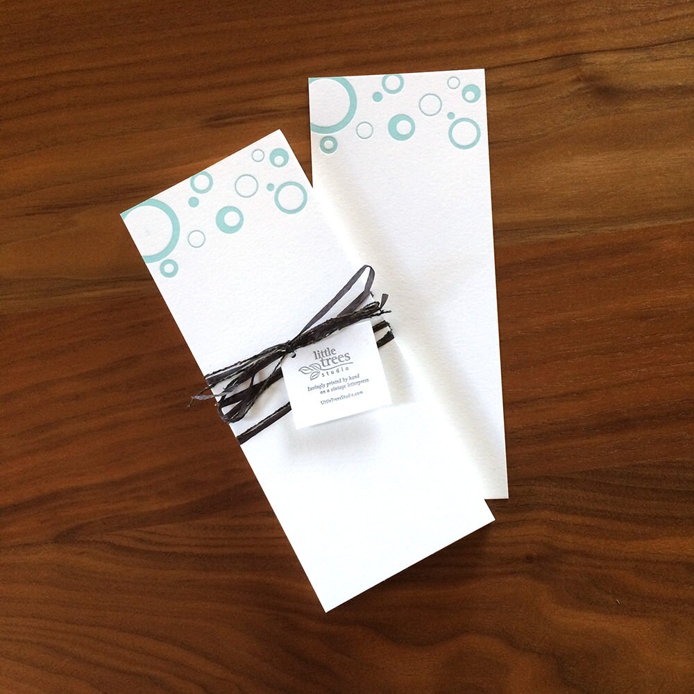Letterpress Buckslips - Aqua Circles Notecard - Etsy