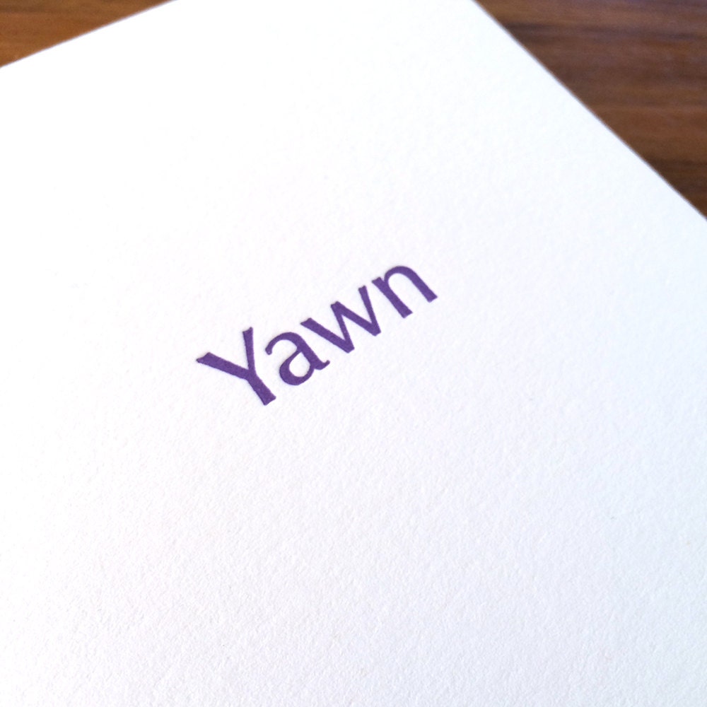 Yawn Letterpress Card - Word Play Series - Etsy