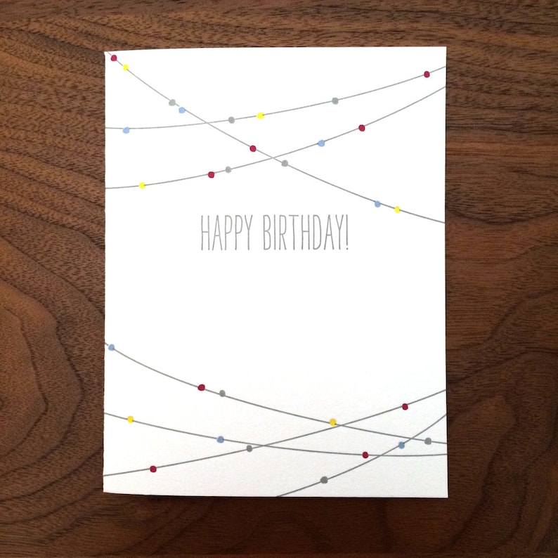 Birthday With String Lights - Letterpress Card - Etsy