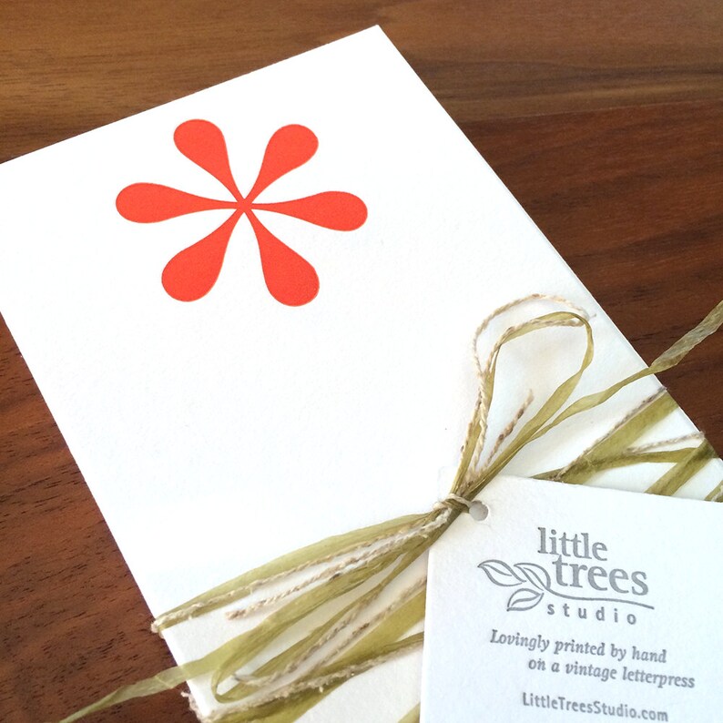 Letterpress Buckslips - Orange Asterisk Notecard - Etsy