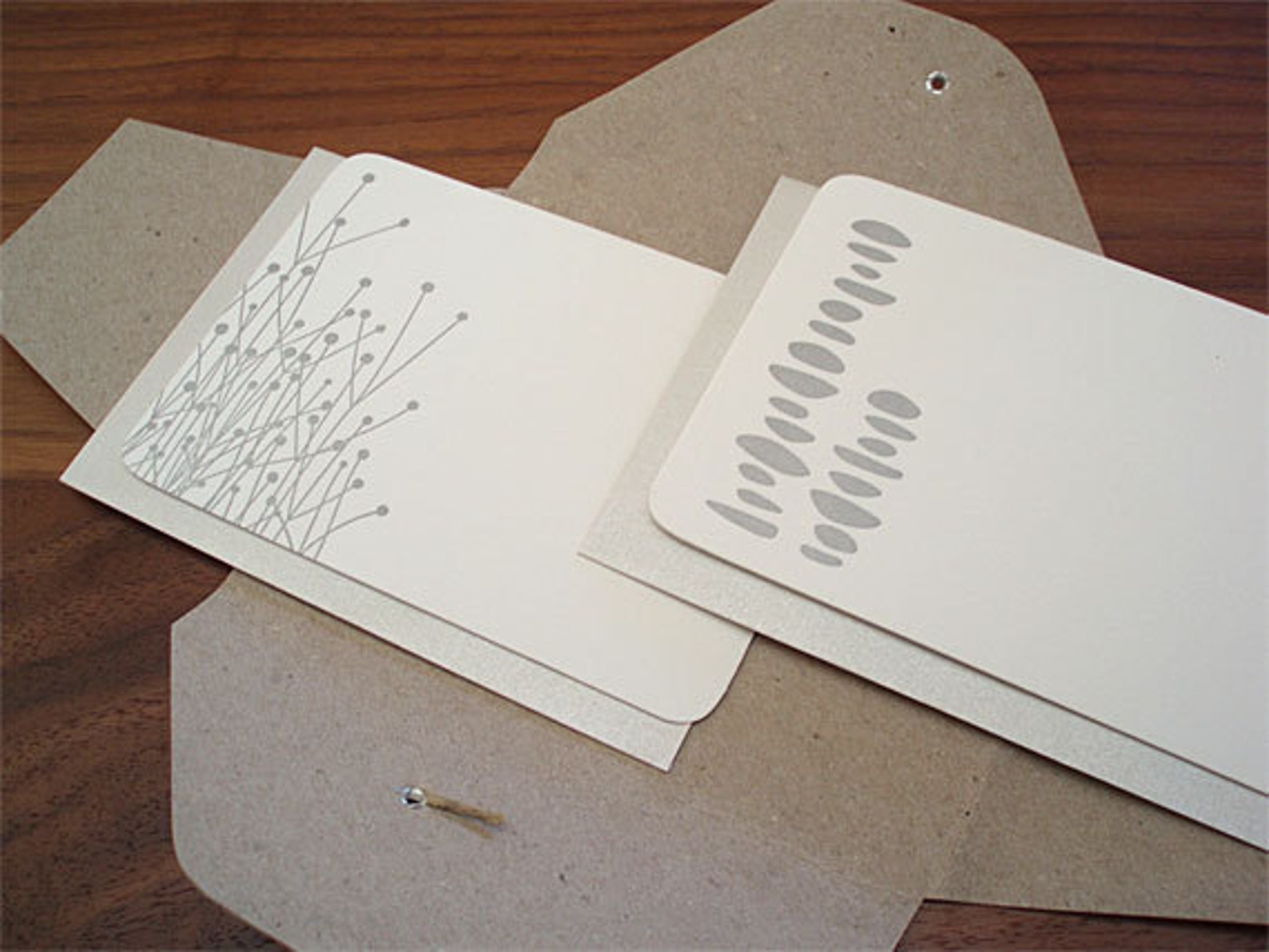 Letterpress Notecard Set With Button and String Folder Nature Series 1 ...