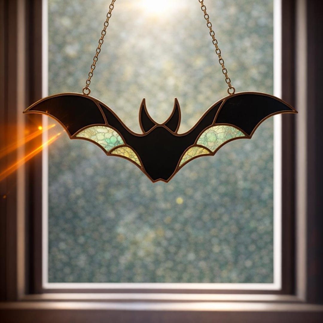 Bat Stained Glass Pattern, Spooky Suncatcher DIY Template (PDF Download ...