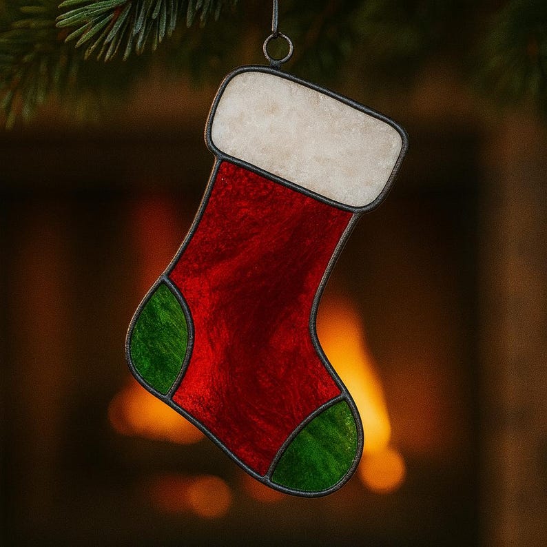 Red Stocking Stained Glass Pattern PDF Winter Suncatcher DIY Digital ...