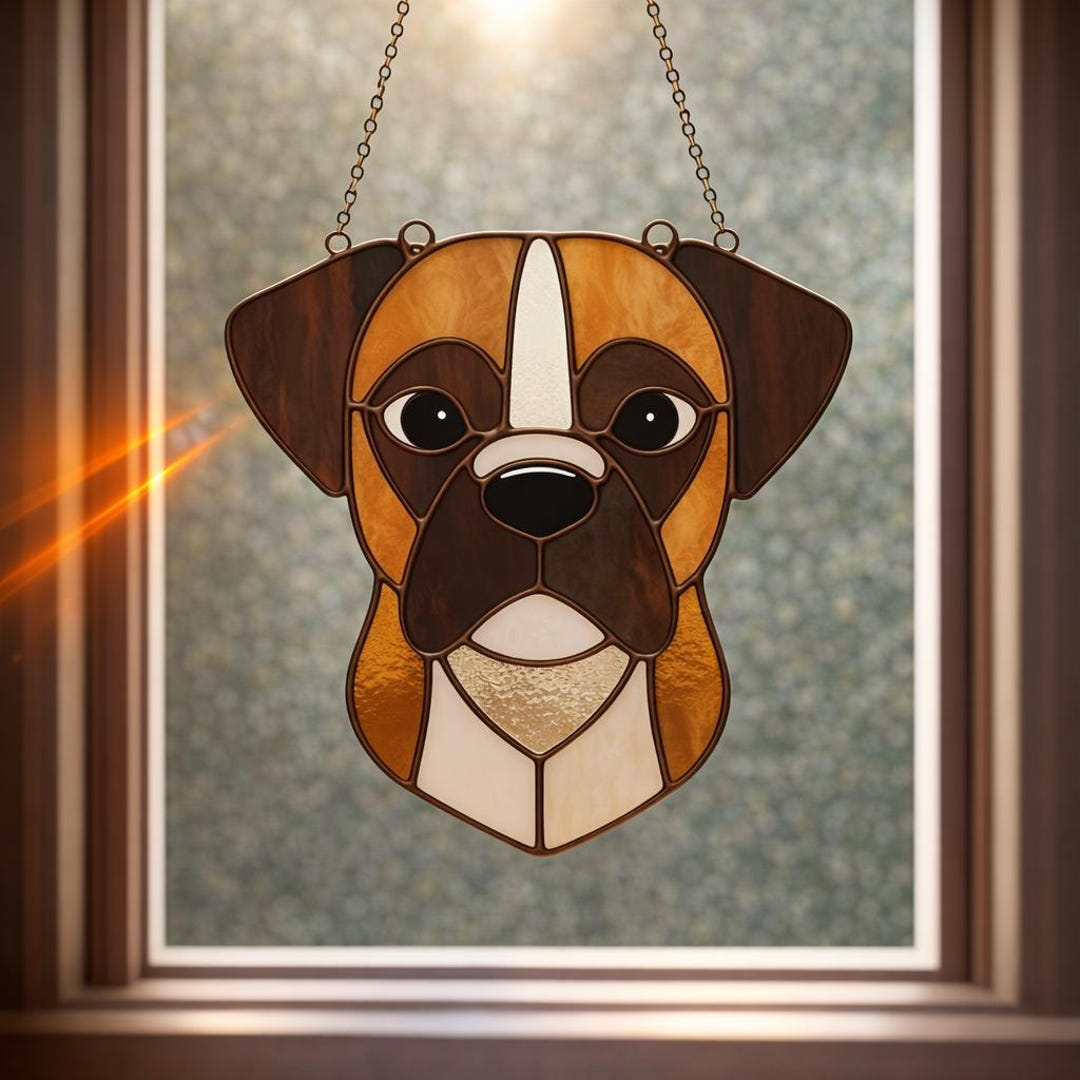 Boxer Dog Stained Glass Pattern, Suncatcher Pet Portrait (PDF Download ...
