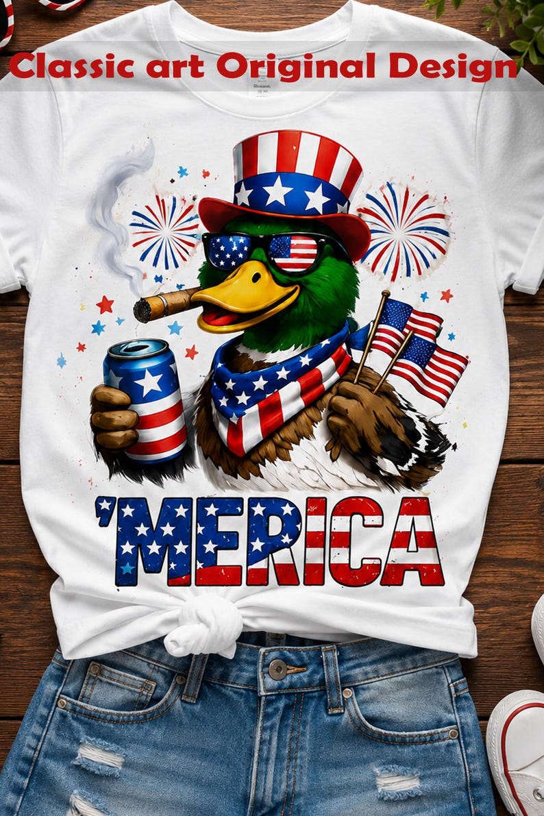 Patriotic Mallard Duck Boy PNG, 4th of July Sublimation Design (digital ...