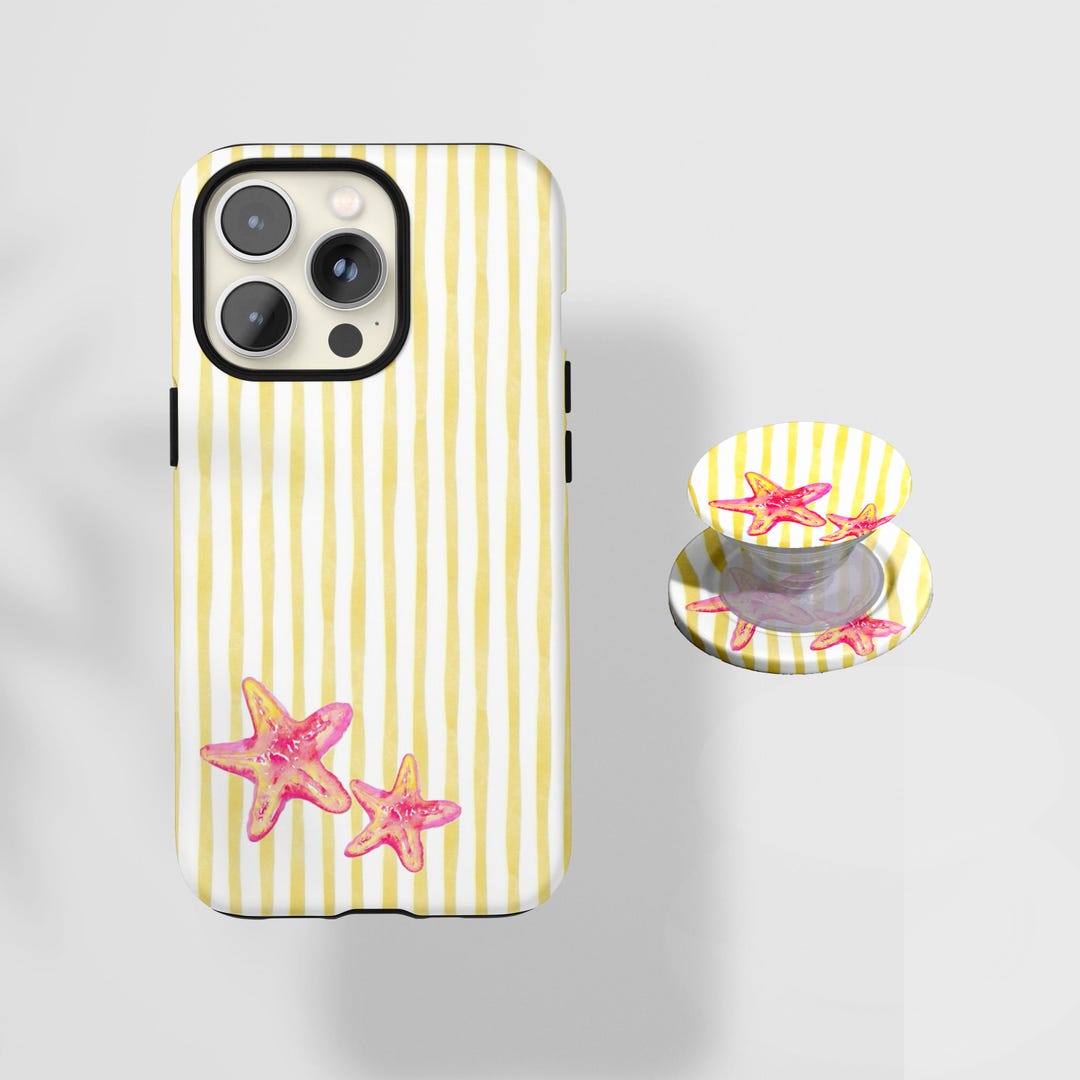 Yellow & White Striped Starfish Phone Case - Summer Beach Cover ...