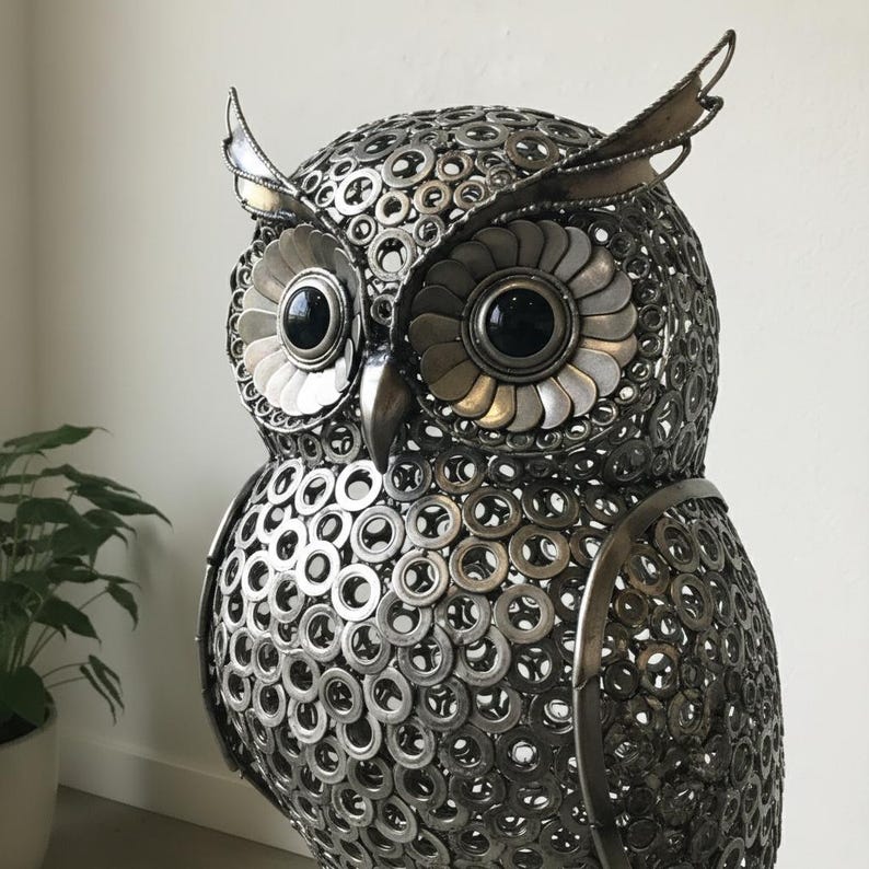 Life Size Metal Owl Sculpture | Handmade Heavy Washer Owl Statue ...