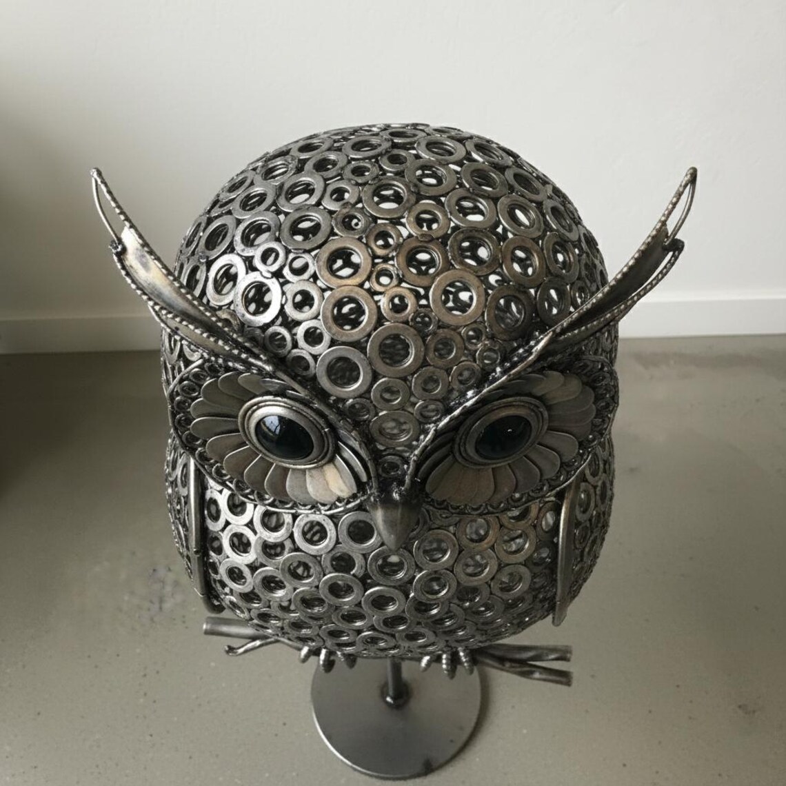 Life Size Metal Owl Sculpture | Handmade Heavy Washer Owl Statue ...