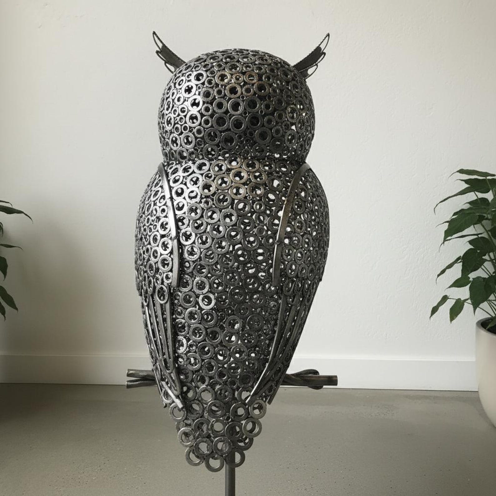 Life Size Metal Owl Sculpture | Handmade Heavy Washer Owl Statue ...
