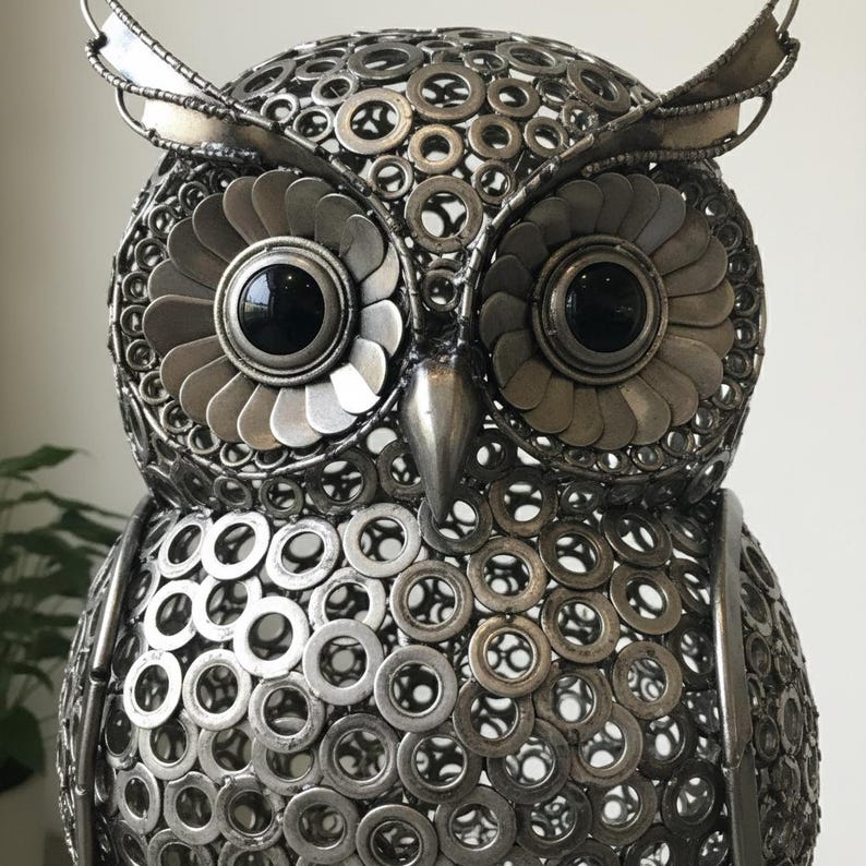 Life Size Metal Owl Sculpture | Handmade Heavy Washer Owl Statue ...