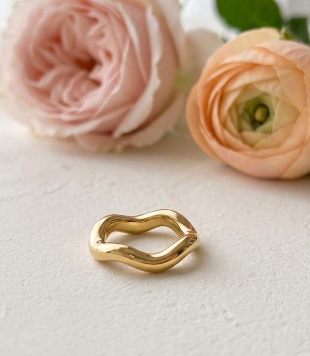 Wavy Statement Ring, Gold Liquid Metal Band, Organic Abstract Jewelry ...