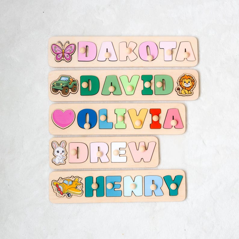 Animal & Vehicle Name Puzzle With Pegs – Personalized Wooden Toy – Kids ...