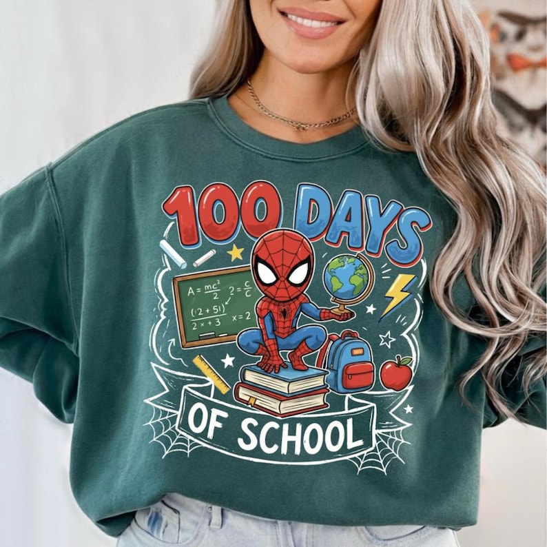Spiderman 100 Days of School PNG | Superhero 100th Day Sublimation ...