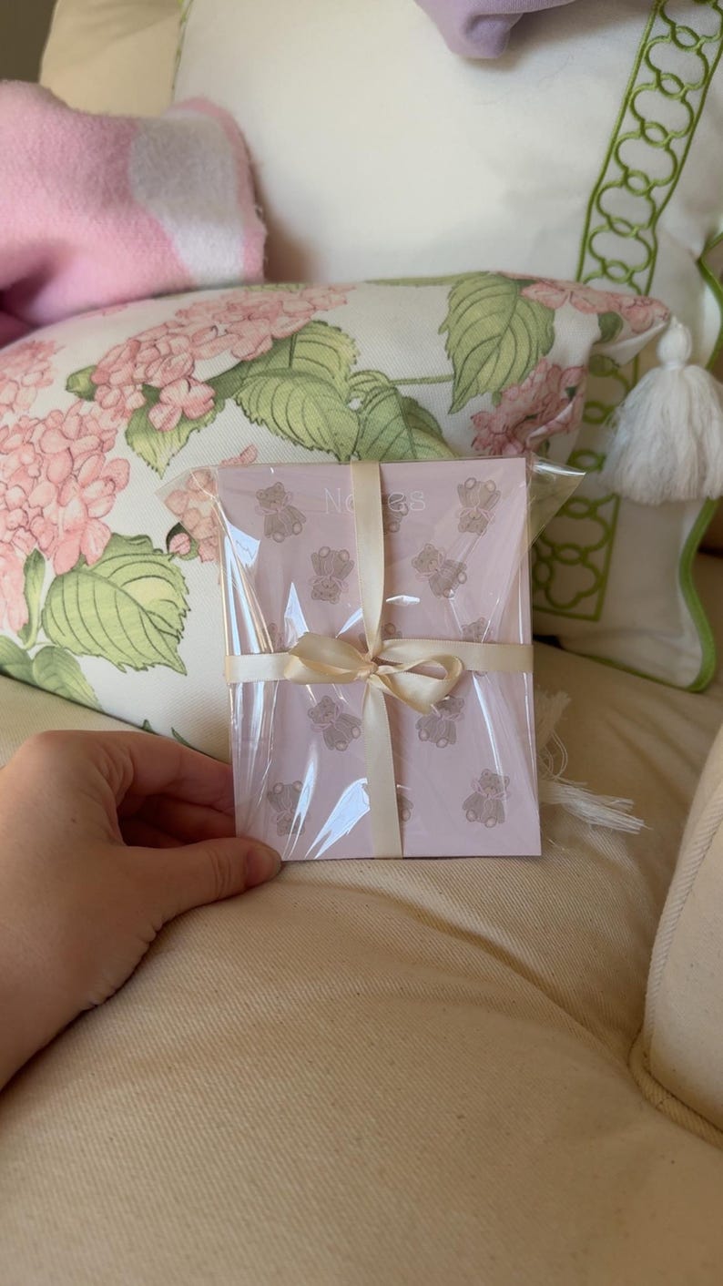 Teddy Bear With Pink Bow Notepad With Pink Background - Made to Order - Etsy