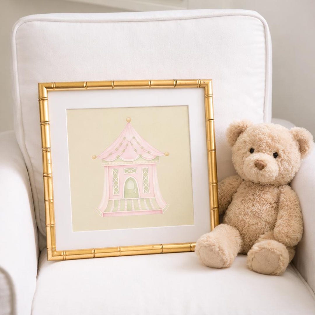 Chinoiserie Style Pagoda Printable Nursery Wall Art Pink and Green ...