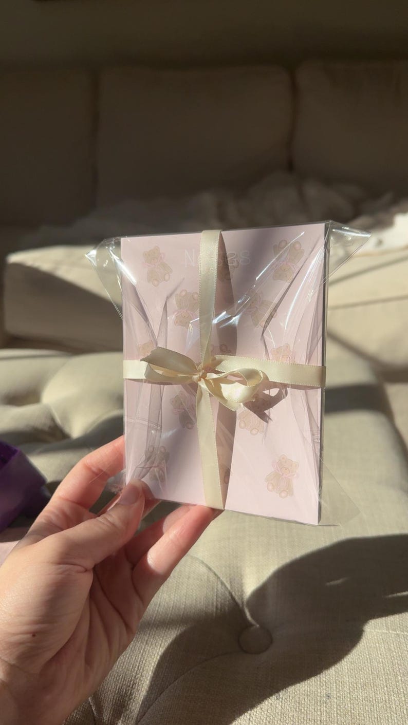 Teddy Bear With Pink Bow Notepad With Pink Background - Made to Order - Etsy