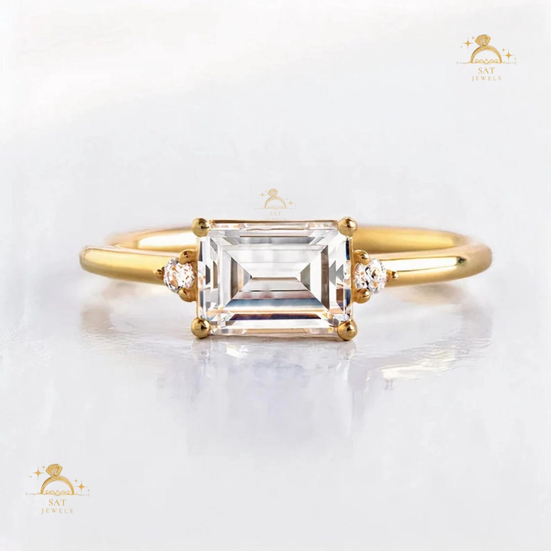 1.75 CT Emerald Cut Lab Grown Diamond East West Gold Ring, IGI ...