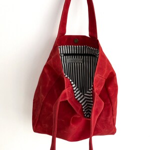 Red Waxed Canvas Tote Bag - Market Bag - Everyday Bag - Striped Lining ...