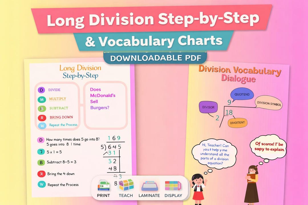 Long Division Step-by-step Poster | Visual Anchor Chart + Division ...