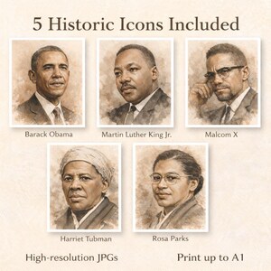 Black History Month Watercolor Clipart – 20 Iconic Heroes, Poster ...