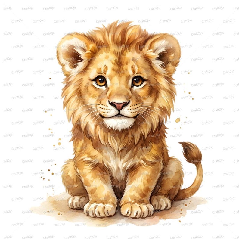 Watercolor Lion Clipart Bundle PNG | Safari Nursery Baby Boy Set | Wild ...
