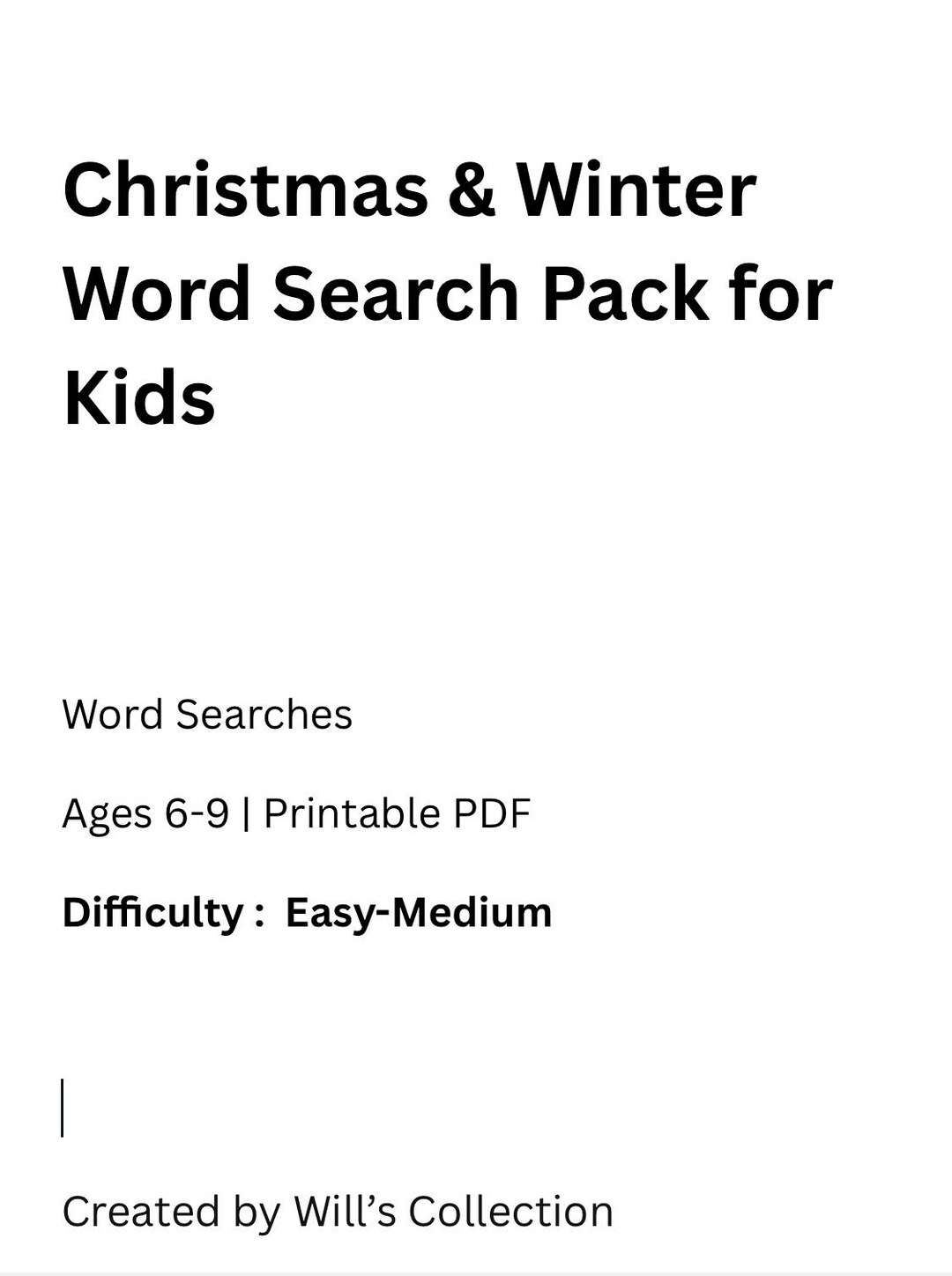 Christmas & Winter Word Search Pack for Kids | Ages 6–9 | Printable PDF ...