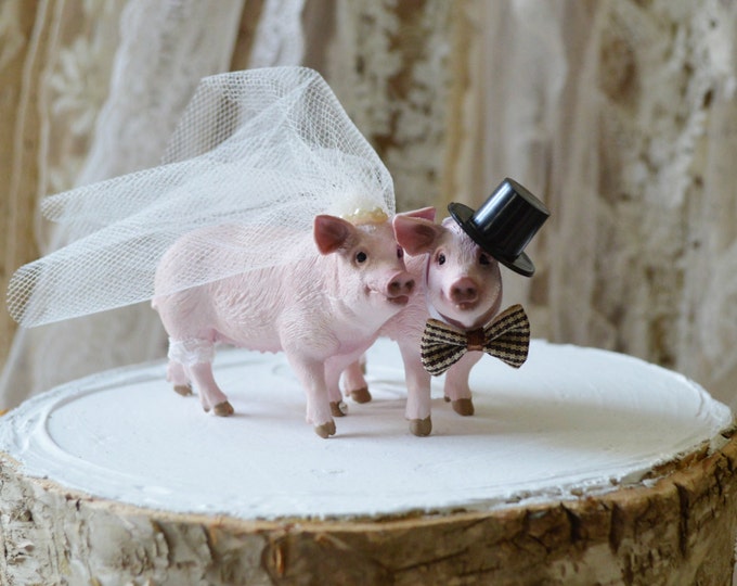 Wedding Cake Topper Pig Cake Topper Country Wedding Pig Farmer Hog ...