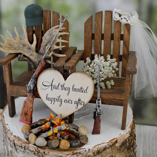 Hunting Themed Wedding Cake Topper Bride Groom Hunters | Etsy