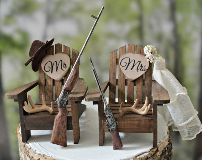 Hunting Themed Wedding Cake Topper Bride Groom Hunters Shotguns Rifle ...