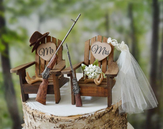 Hunting Themed Wedding Cake Topper Antler Shot Guns Rifle Bride and ...
