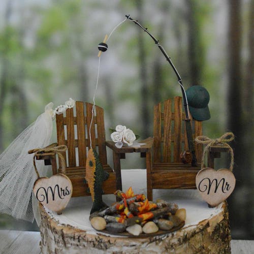 Fishing Wedding Cake Topper Bride Fishing Groom Funny Cake | Etsy