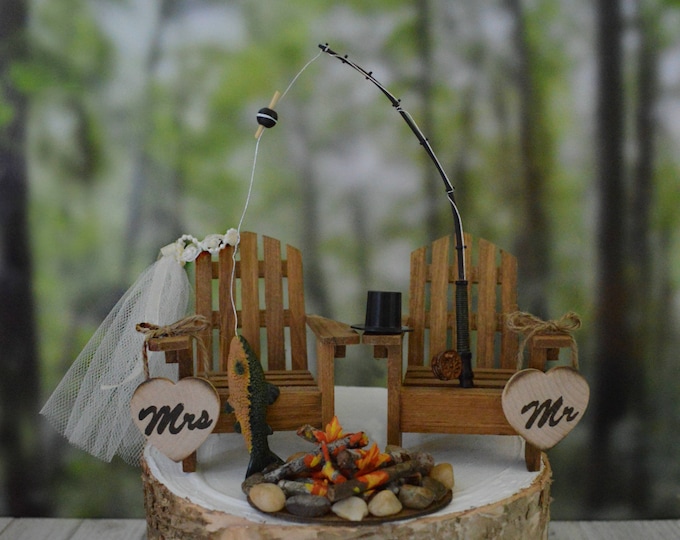 Fishing Themed Wedding Cake Topper for Rustic Country Weddings Bride ...