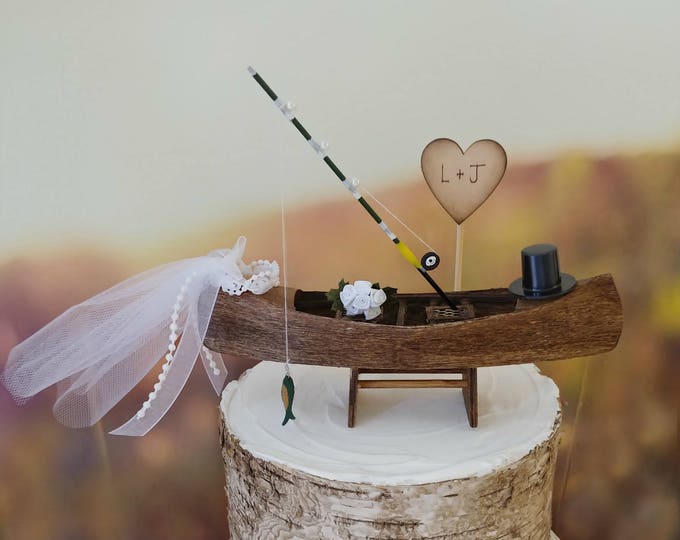 Rustic-canoe-boat-bride-groom-wedding-cake Topper-mr and Mrs-country ...