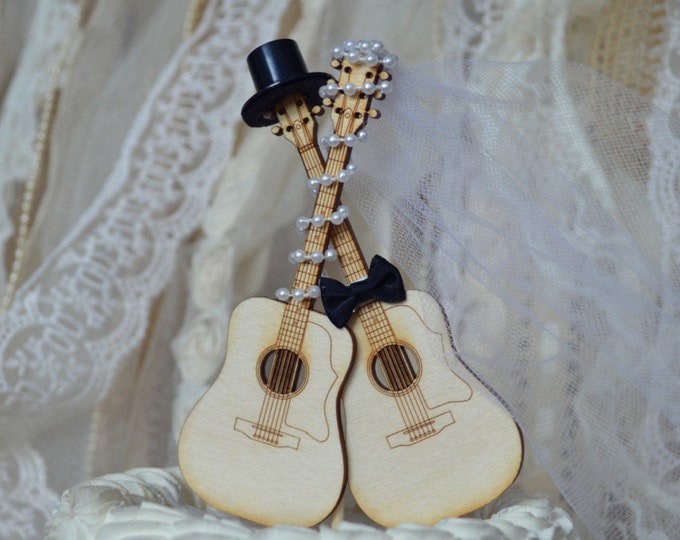 Guitar Wedding Cake Topper-musician-ivory Veil-ivory-wedding Cake ...