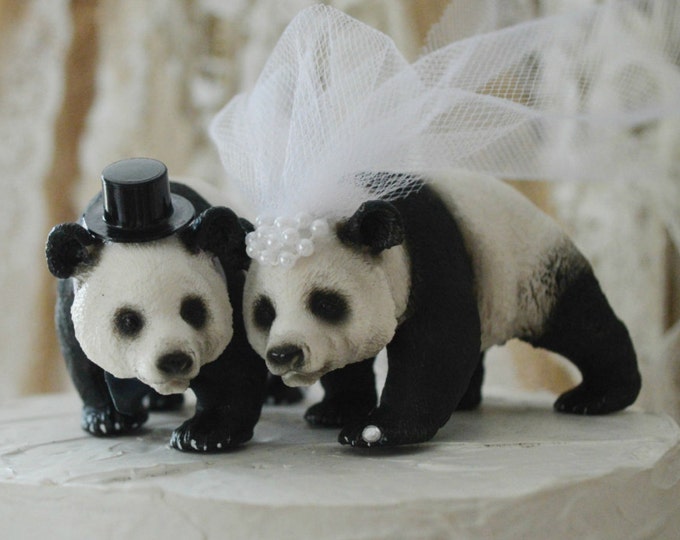 Panda Bear Wedding Cake Topper Bride and Groom Decorations - Etsy