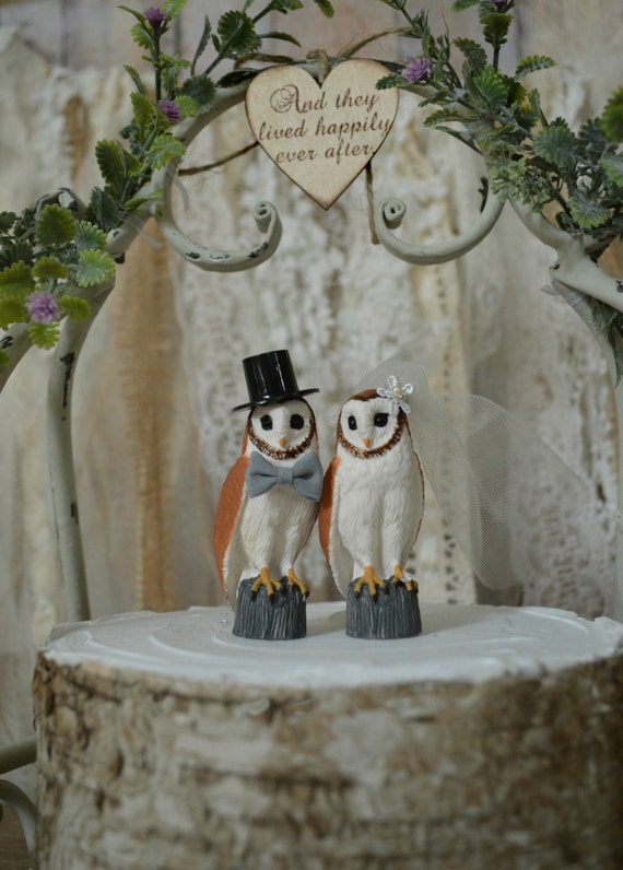 Owl Wedding Cake Topper Barn Owl Bride and Groom Owl Lover - Etsy