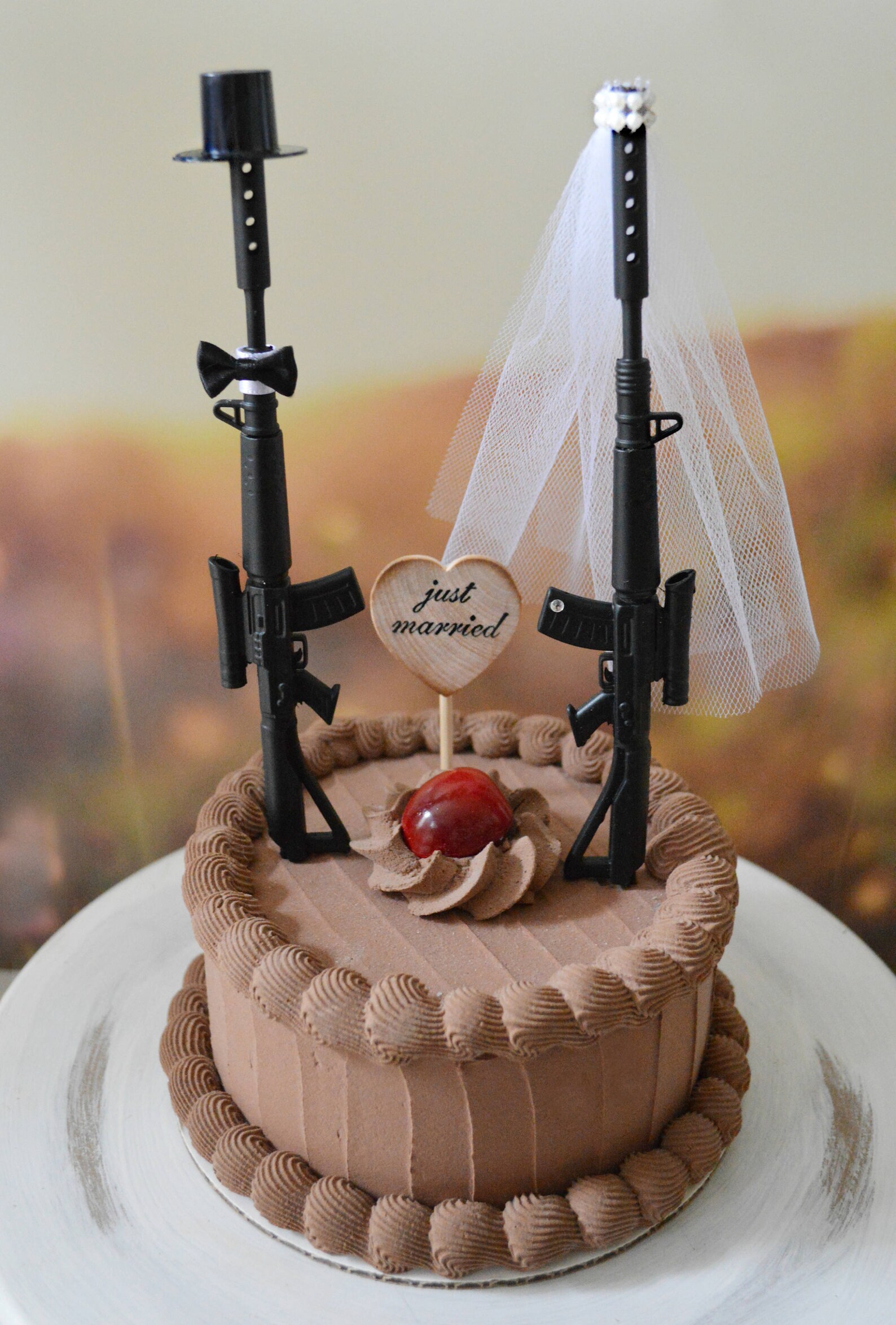 Machine Gun Weapon Wedding Cake Topper Army Police Themed Hunting Groom ...