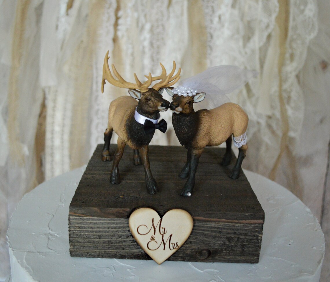 Elk Wedding Cake Topper Bride and Groom Mr &mrs Hunting Elk Hunter ...