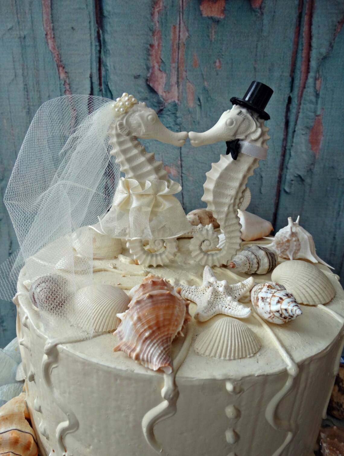 Seahorse Wedding Cake Topper-ivory Seahorse-beach Wedding-beach Theme ...
