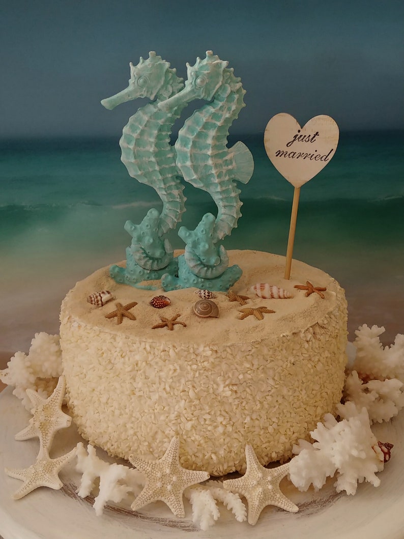 Seahorse Wedding Cake Topper Bride and Groom Beach Themed - Etsy