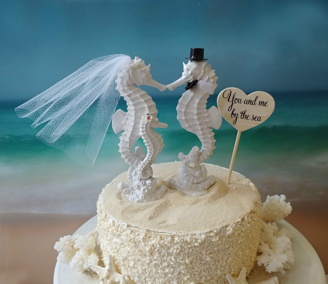 Family Seahorse Wedding Cake Topper Beach Themed Destination | Etsy