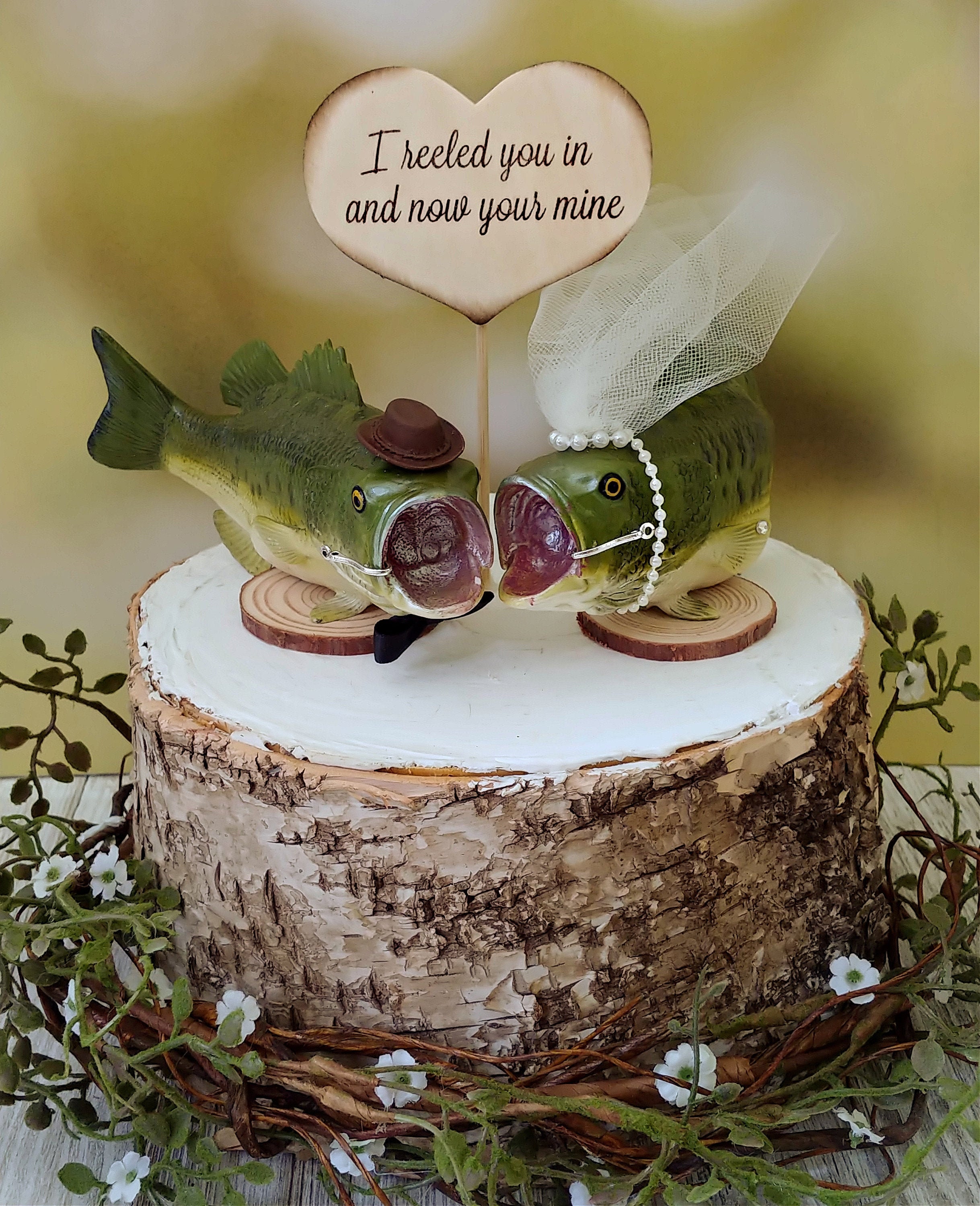 SALE Large Mouth Bass Wedding Cake Topper Fishing Theme Bride Groom ...