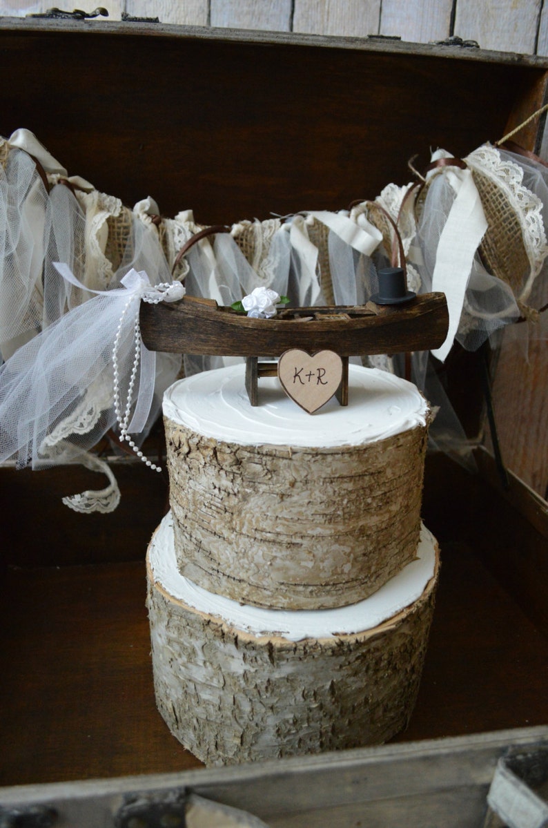 Rustic-canoe-boat-bride-groom-wedding-cake Topper-mr and Mrs-country ...