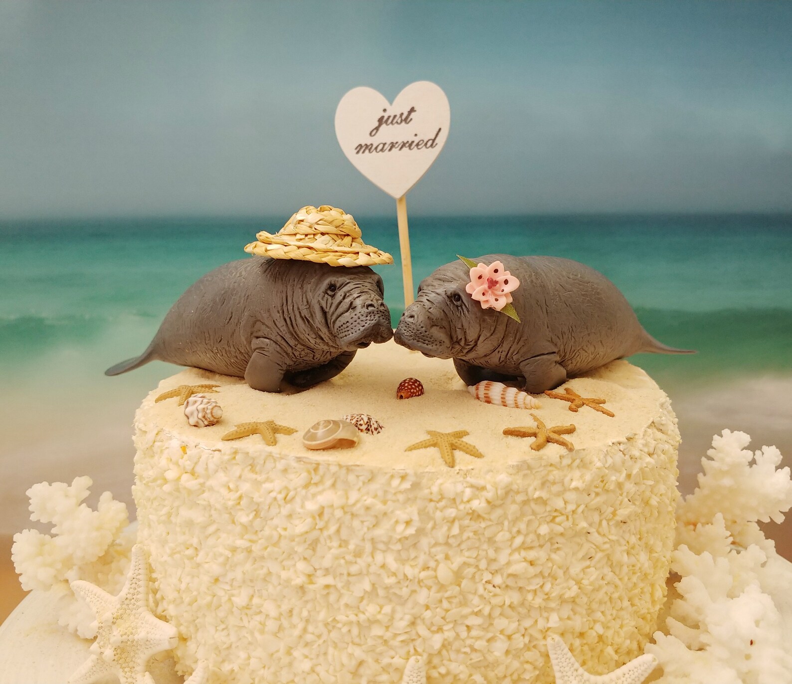 Manatee Wedding Cake Topper Bride and Groom Destination - Etsy