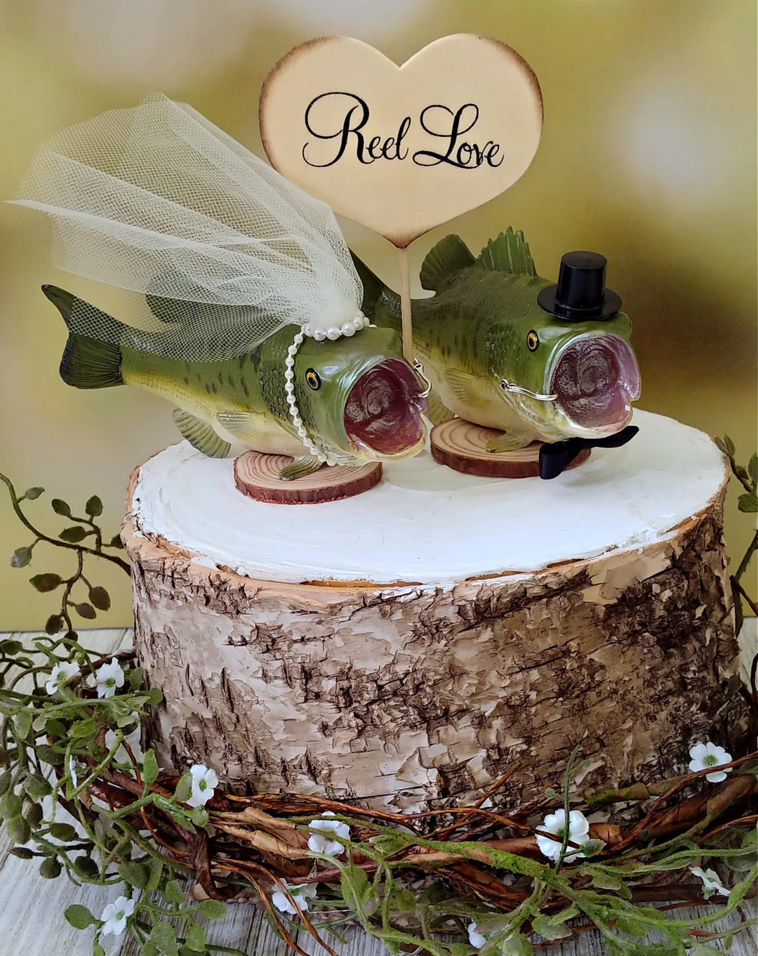 SALE Large Mouth Bass Wedding Cake Topper Fishing Theme Bride Groom ...